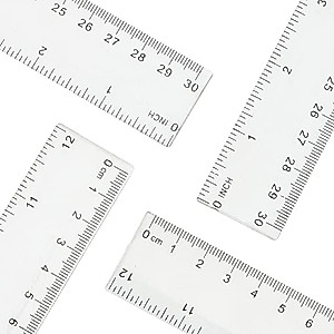 LEXININ 100 PCS 12 Inch Plastic Straight Ruler, 30cm Clear Measuring Ruler, Plastic Ruler for Class Home School Office