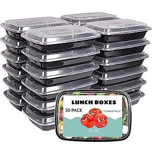 30-Pack 32oz Meal Prep Containers with Lids BPA-Free Reusable Plastic Food Storage Boxes Lunch Salad Freezer Microwave Safe One 1 Compartment Disposable Togo Tray for Meal Prepping Takeout and Snacks
