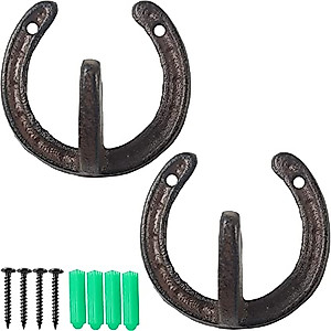 RONYOUNG 2PCS Cast Iron Western Single Horseshoe Hook for The Wall (Dark Brown)
