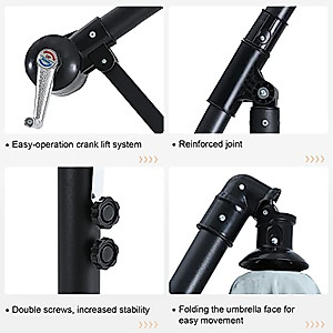 COOSHADE Offset Hanging Patio Umbrella Cantilever Umbrella 9FT Outdoor Market Umbrella with Crank & Cross Base for Garden, Deck, Backyard, Pool and Beach(Grey)