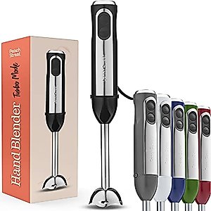 Powerful Immersion Blender, Electric Hand Blender 500 Watt with Turbo Mode, Detachable Base. Handheld Kitchen Blender Stick for Soup, Smoothie, Puree, Baby Food, 304 Stainless Steel Blades (Black)