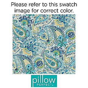 Pillow Perfect Paisley Outdoor Wicker Patio Seat Cushion Reversible, Weather, and Fade Resistant, Round Corner - 19" x 19", Blue/Yellow Gilford, 2 Count