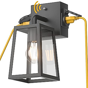 SPECILITE Dusk to Dawn Porch Lights with 2 Outlets, Waterproof & Anti-Rust Outdoor Light Fixture, Black Finish Exterior Light Fixture for Garage, Patio, Garden