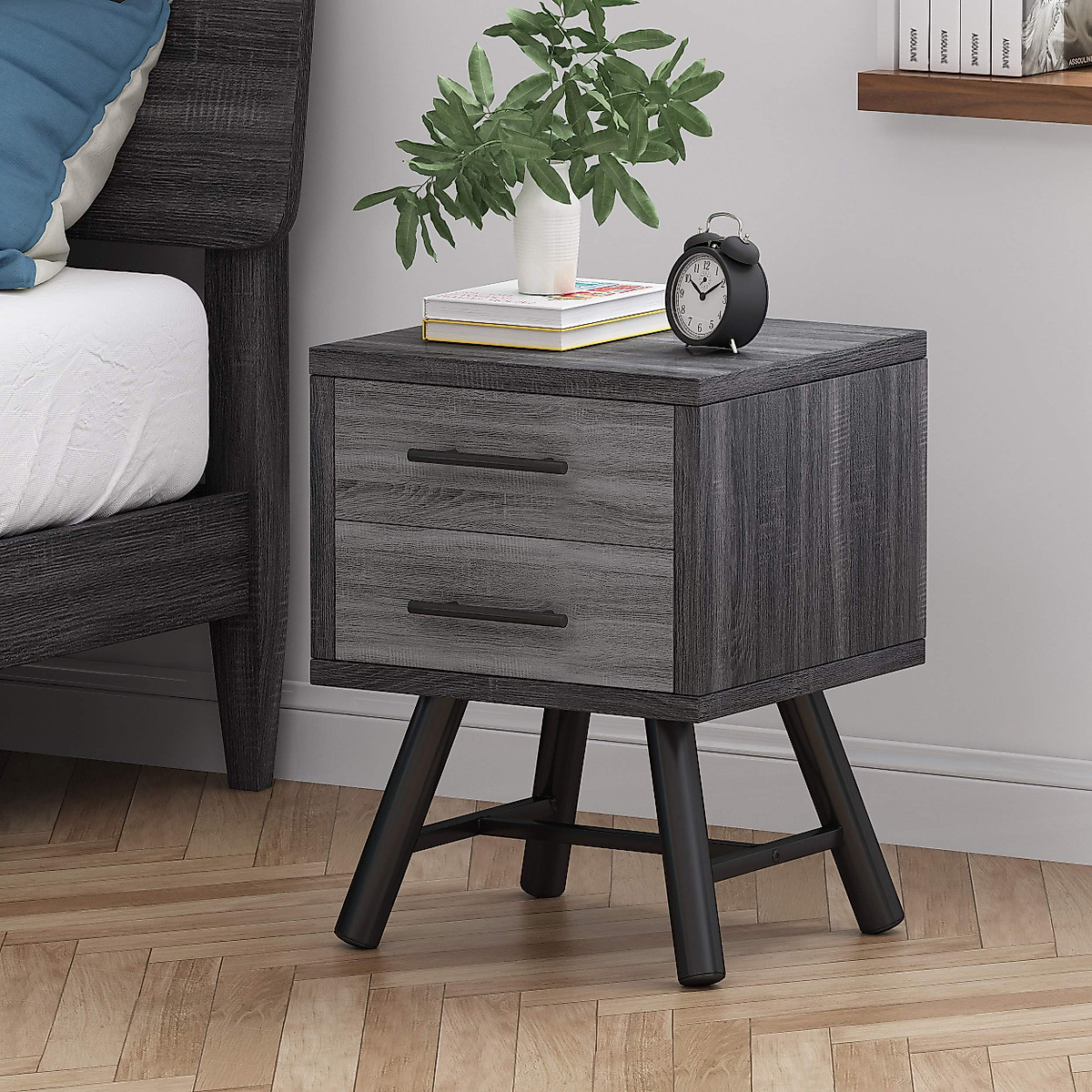 Christopher Knight Home Harrison Mid-Century Modern Nightstand, Sonoma Gray Oak + Black
