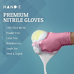 Hand-E Touch Pink Nitrile Disposable Gloves Small, 100 Count - Esthetician, Nail Tech, Microblading, Hair Dye & Stylist, Salon, Cleaning Gloves - Latex Free Gloves