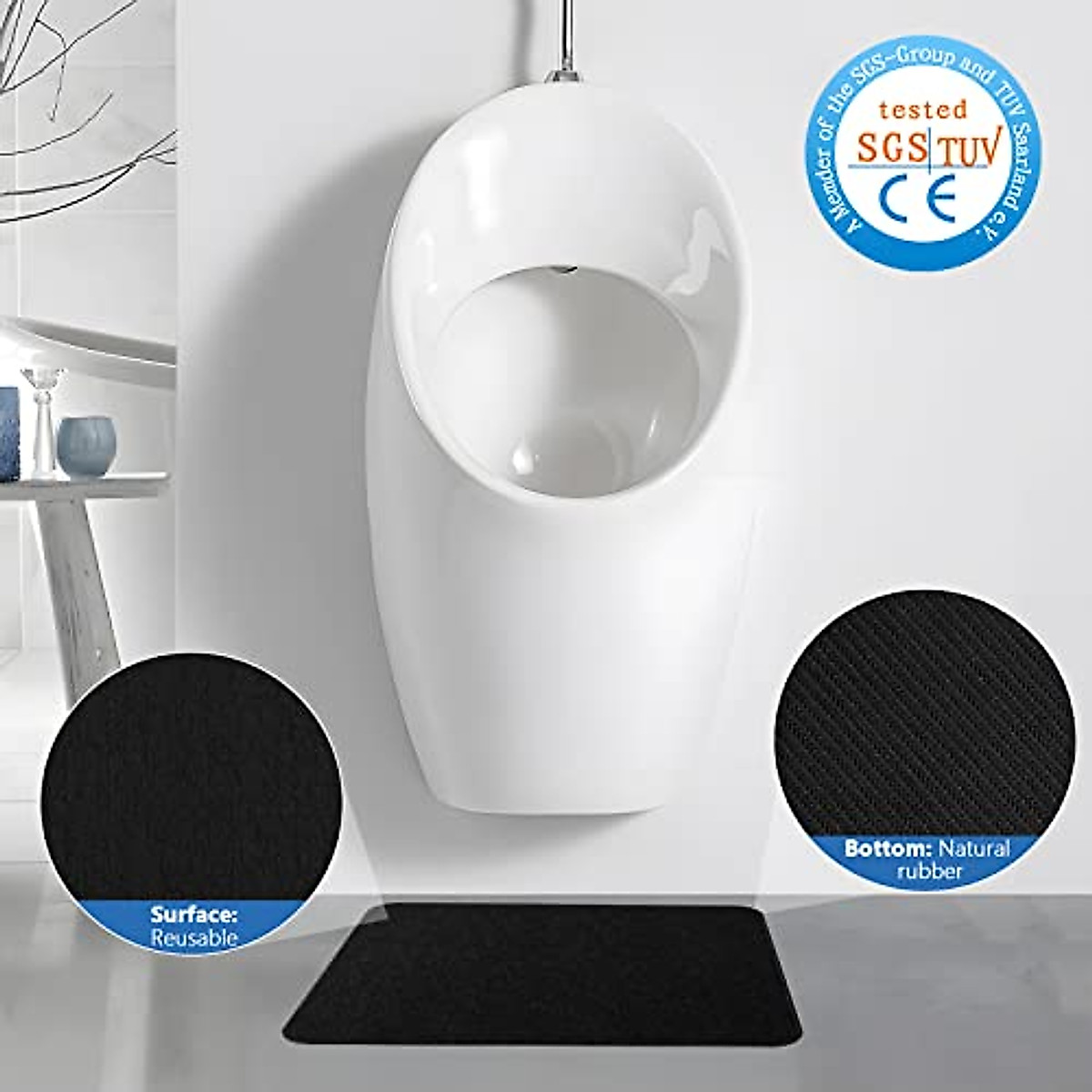 HBGOTL Urinal Mats for Men Bathroom (12 Pieces) | Urinal Pads | Urinal Floor Mats Under Urinal | Anti-Slip | Super Absorbent | Long Lasting | Black | Rectangular Shape