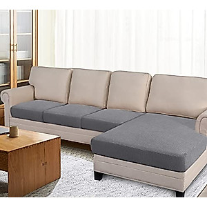 Granbest 4 Piece Waterproof Sectional Cushion Cover for L Shape Sofa, Stretch Separate Cushion Chaise Lounge Cover Elastic Furniture Protector for Kids, Pets, Dogs（3 Seater+Chaise,LightGray）