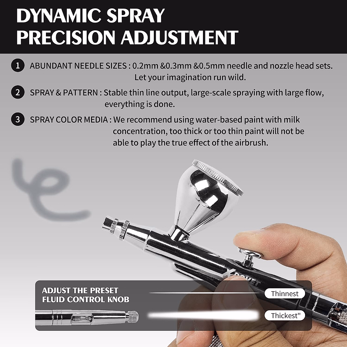 XDOVET Dual-Action Airbrush Kit Air Brush Painting Set with 0.2mm/0.3mm/0.5mm Needles,7cc/20cc/40cc Paint Cup, Air Hose for Tattoo, Makeup, Nail, Model, Art Hobby - for Pro & Beginner