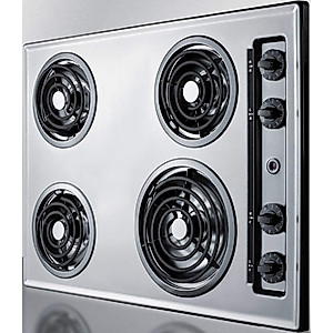 Summit Appliance ZEL05 30" Wide 230V Electric Cooktop in Chrome Fits Popular Cutout Size with 4 Coil Elements, Chrome Drip Bowls, Push-to-turn Controls, Recessed Top, One 8" Burner & Three 6" Burners