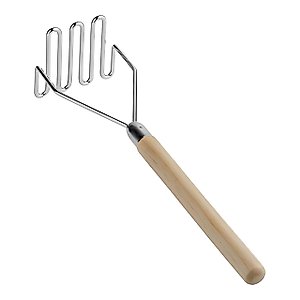 OCS Parts Pro Chef Series 18-Inch Square Potato Masher with Wood Handle | Heavy Duty Chrome Plated Food and Potato Masher for Home and Commercial Kitchens