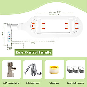 6mm Slim Bidet, Bidet Attachment for Toilet, Bidet Toilet Seat Sprayer Jet with Dual Nozzles Front & Back Washing for Women Men Easy Use Right Handle Non-Electric Fresh Cold Water Bidet