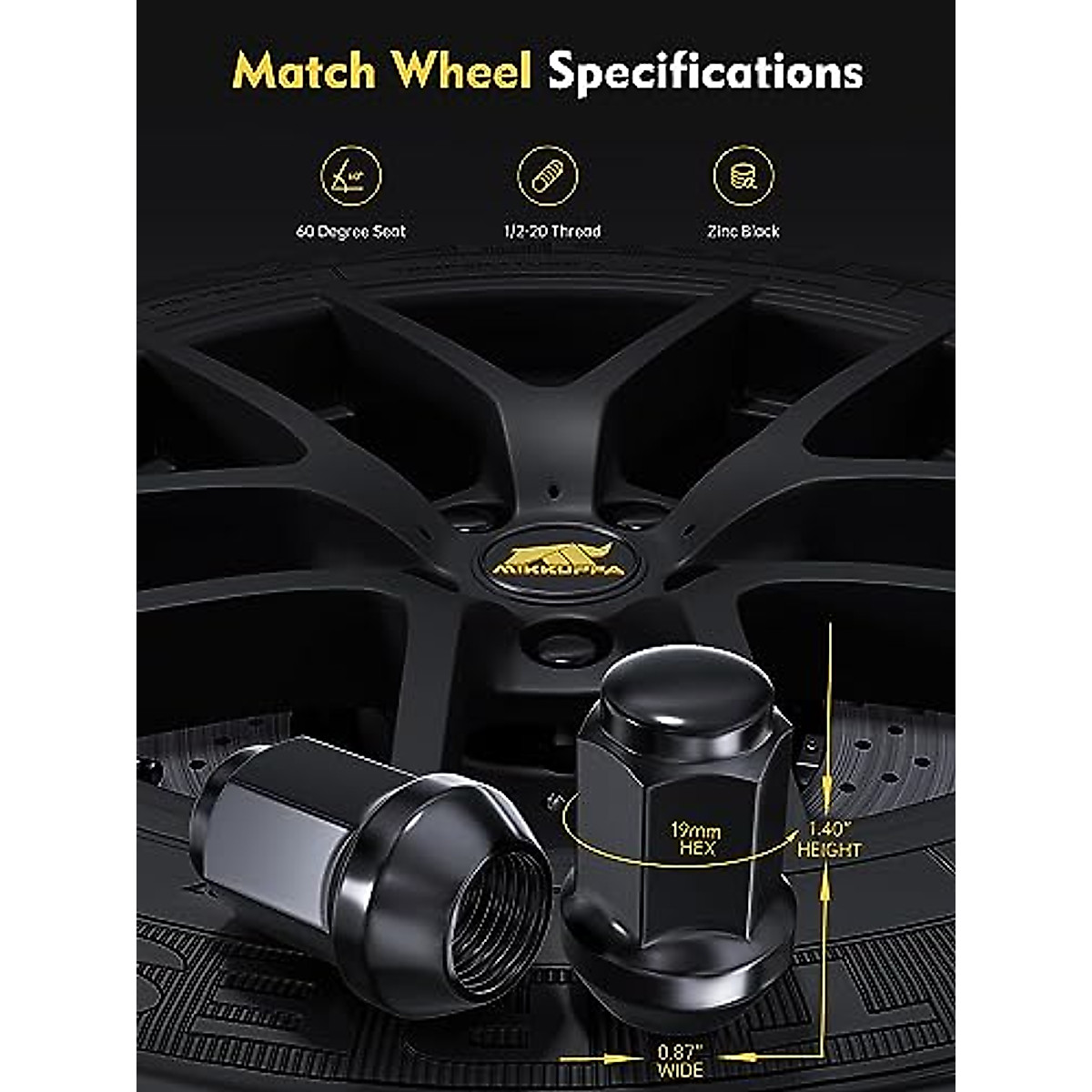 MIKKUPPA 1/2-20 Lug Nuts - Replacement for 1987-2018 Jeep Wrangler JK, 2002-2012 Jeep Liberty, 1993-2010 Jeep Grand Cherokee Aftermarket Wheel - 20pcs Black Closed End Solid Lug Nuts