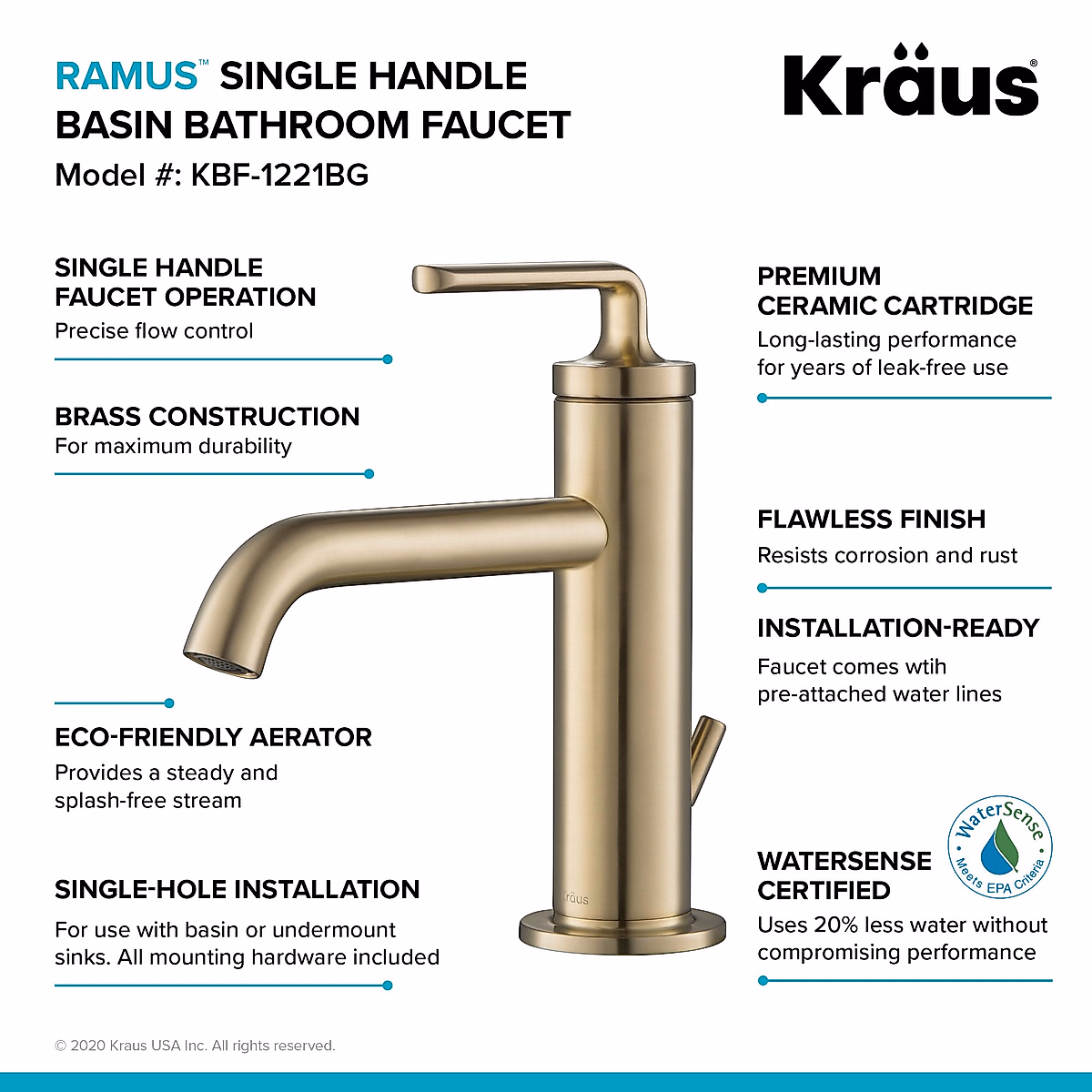 KRAUS Ramus Single Handle Bathroom Sink Faucet with Lift Rod Drain in Matte Black, KBF-1221MB