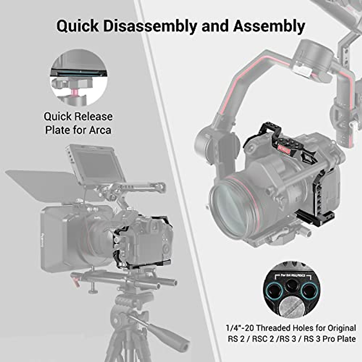 SmallRig R5 / R5 C / R6 Cage for Canon R5 R6 R5 C, Aluminum Alloy DSLR Rig Stabilizer with Cold Shoe, 1/4"-20 and 3/8"-16 Threaded Holes for Filmmaking, Video Shooting 2982B