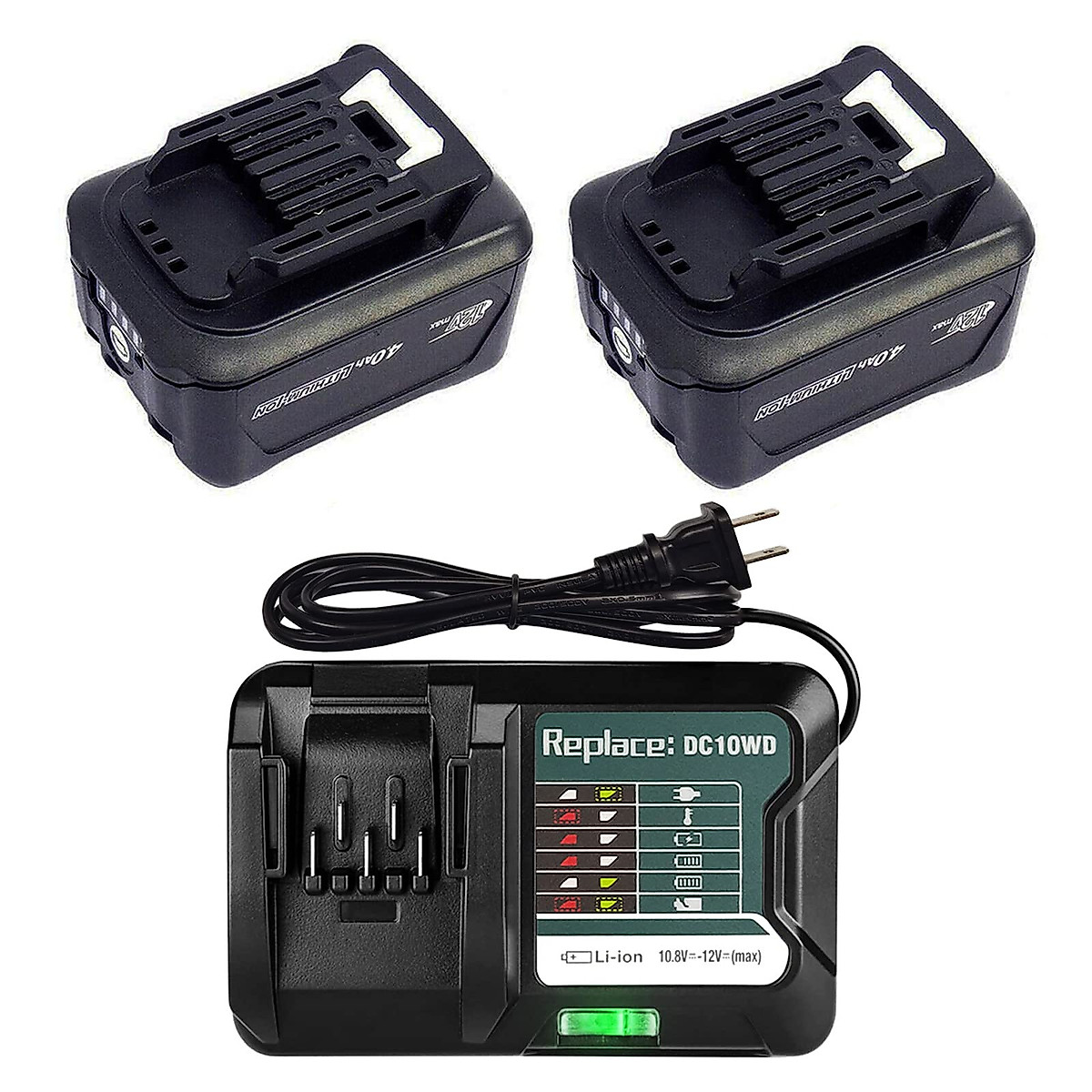 Replacement for Makita Battery 2XBL1041B with Charger DC10WD Compatible with Makita BL1015 BL1016 BL1020B BL1021B BL1040B 10.8V~12V Max 4000mah Li-ion CXT Battery 197394-3 197402-0 197393-5 197396-9