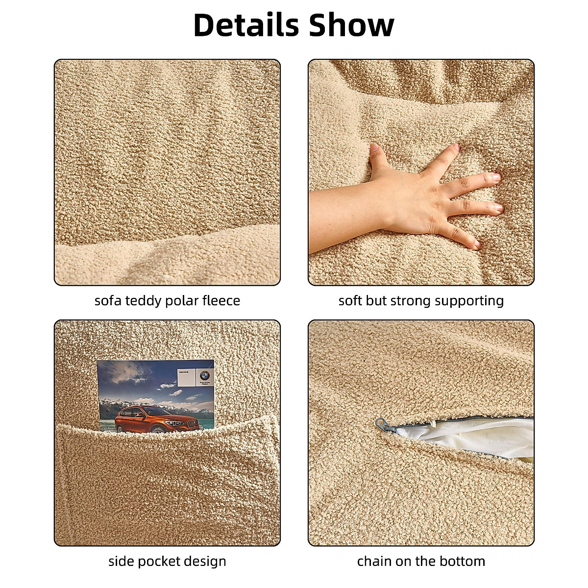 Large Bean Bag Chair for Adults, Giant Beanbag Chairs with filling, Beanbag chair with ottman, Soft Surface, High-Density Foam Filling, for sleeping and relaxing (CHAMPAGNE)