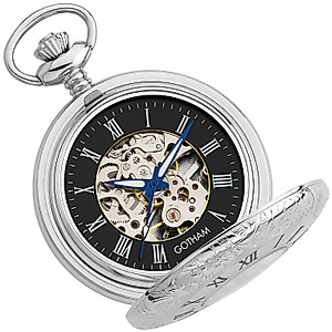Gotham Men's Silver-Tone 17 Jewel Mechanical Exhibition Pocket Watch # GWC14040SB