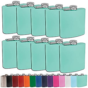 Clear Water Home Goods - 6 oz Powder Coated Stainless Steel Hip Flask - Wedding Party - Groomsman - Bridesmaid (Matte Teal, 10)