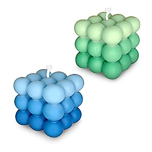Soy Wax Scented Bubble Candle - Pastel Cube Square Aesthestic Indoor/Outdoor Decor for Bedroom, Dorm, Bathroom, Home - Scented Candle Set of 2 Pieces for Gifting, Decorating, and Use (Blue and Green)