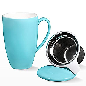 Cibeat Porcelain Tea Mug with Infuser and Lid,Teaware with Filter, Loose Leaf Tea Cup Steeper Maker, 16 OZ for Tea/Coffee/Milk/Women/Office/Home/Gift