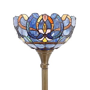WERFACTORY Tiffany Floor Lamp Blue Purple Cloud Stained Glass Light 12X12X66 Inches Pole Torchiere Standing Corner Torch Uplight Decor Bedroom Living Room Home Office S558 Series (Blue Purple)