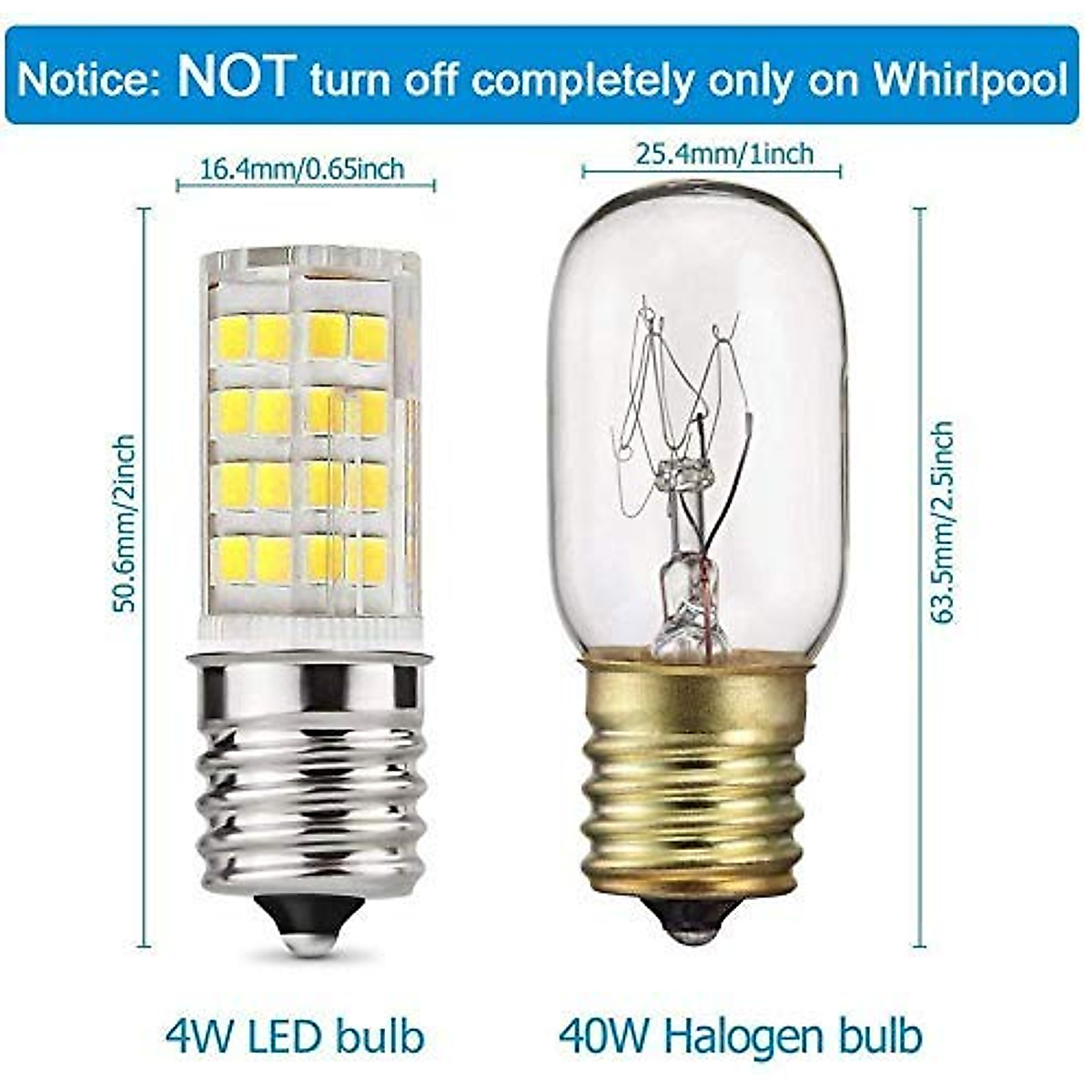 E17 LED Microwave Oven Appliance Whirlpool Bulb,8206232A 40W Equivalent Light Bulbs 2-Pack (Daylight White 6000K)