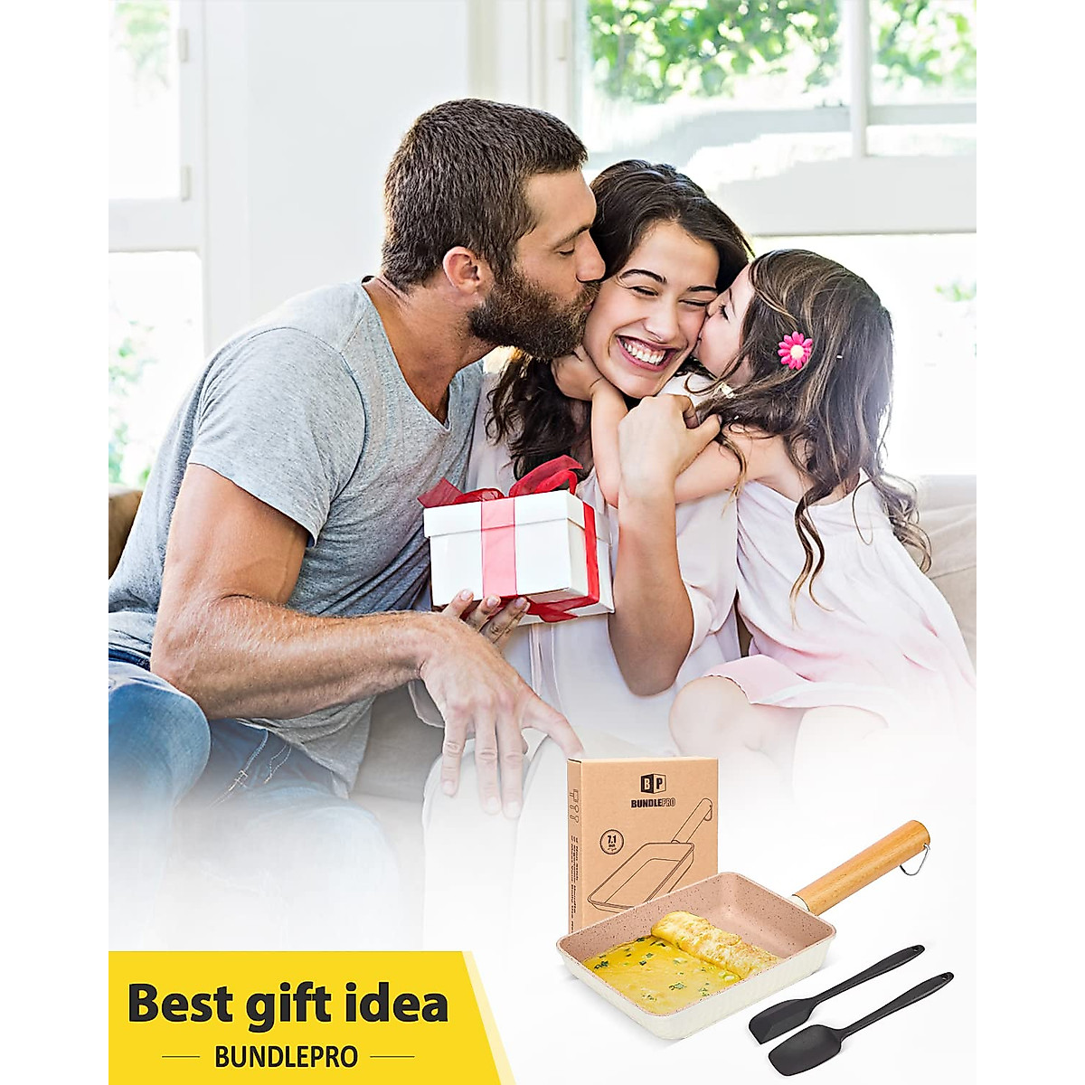 BUNDLEPRO Japanese Omelette Pan, Non Stick Tamagoyaki Eggs Frying Pan, Square Granite Cookware set, 7.1''Small Induction Skillet with Silicone Spatulas for Breakfast