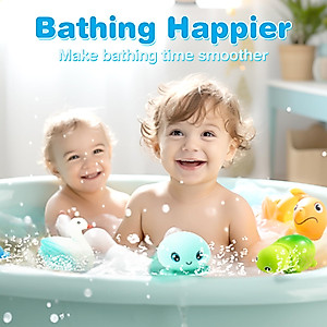 Light Up Bath Toys, 9pcs No Hole Mold Free Toddler Flashing Colourful Bathtub Mermaid Toy, Floating Rubber Shower Toy for 6 to 12 Months Infant Baby Age 1-3 Kids Boy Girl Birthday