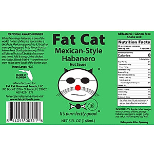 Heat Lovers Natural Hot Sauce Variety Pack by Fat Cat Gourmet | Habanero | Scotch Bonnet | Ghost | Scorpion | Carolina Reaper | Sampler Gift Set | Gluten Free | Vegan | Keto Friendly (5 Bottles)