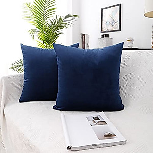 MoonRest - Pack of 2, Velvet Decorative Pillow Cover Set, Cozy Soft with Hidden Zipper Solid Color for Sofa Bedroom Car Couch Throw Pillow 18 x 18 Navy