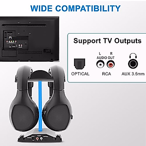 WallarGe Dual Wireless Headphones for TV Watching with 5.8GHz RF Transmitter Charging Dock, Over-On Ear TV Headphones Wireless for 25Hrs Playtime and No Lip-Sync Delay, Plug & Play. Set of Two