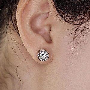 CivetCat Moissanite Bezel Setting Earrings Stud Set for Men Women Rhodium Plated 925 Sterling Silver Friction Back 6.5mm 1 carat D color VVS Brilliant Colorless