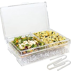 ImpiriLux Ice Chilled Two Section Party Platter- 2 Large Removable Serving Trays and Hinged Lid | Ideal for Pasta Salds, Appetizers, Seafood, Fruits, Meats, Desserts and More | 3 Tongs Included