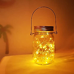 Aikeve Solar Mason Jar Lights,4 Pack 30 Led Starry Fairy String Hanging Jar Lights,Solar Lanterns for Outdoor Patio Party Garden Wedding Christmas Decorations Lights(Mason Jars/Handles Included)