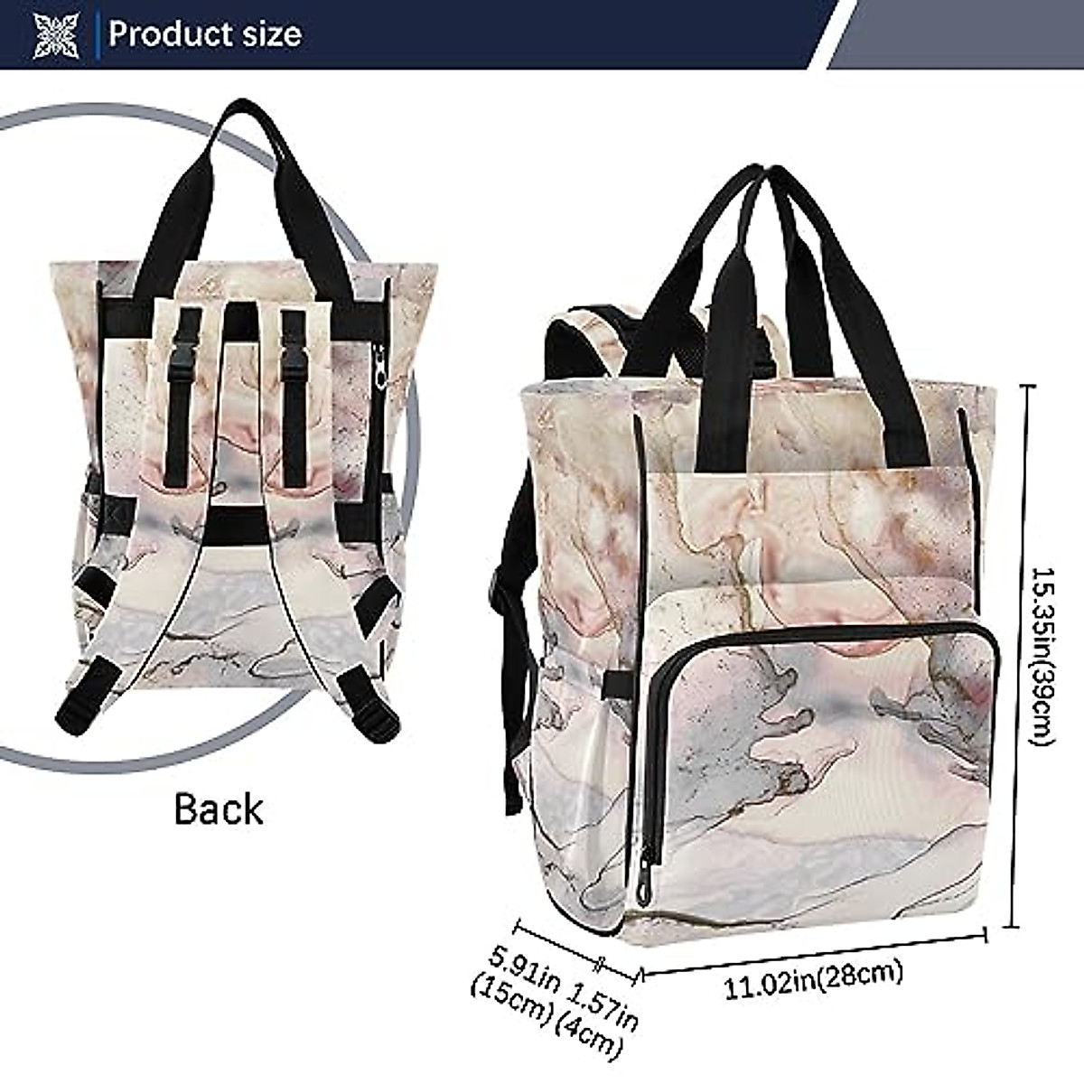 xigua Marble Ink Texture Diaper Bag Backpack Multi Function Baby Changing Bags Waterproof Large Capacity Travel Back Pack for Mom Dad