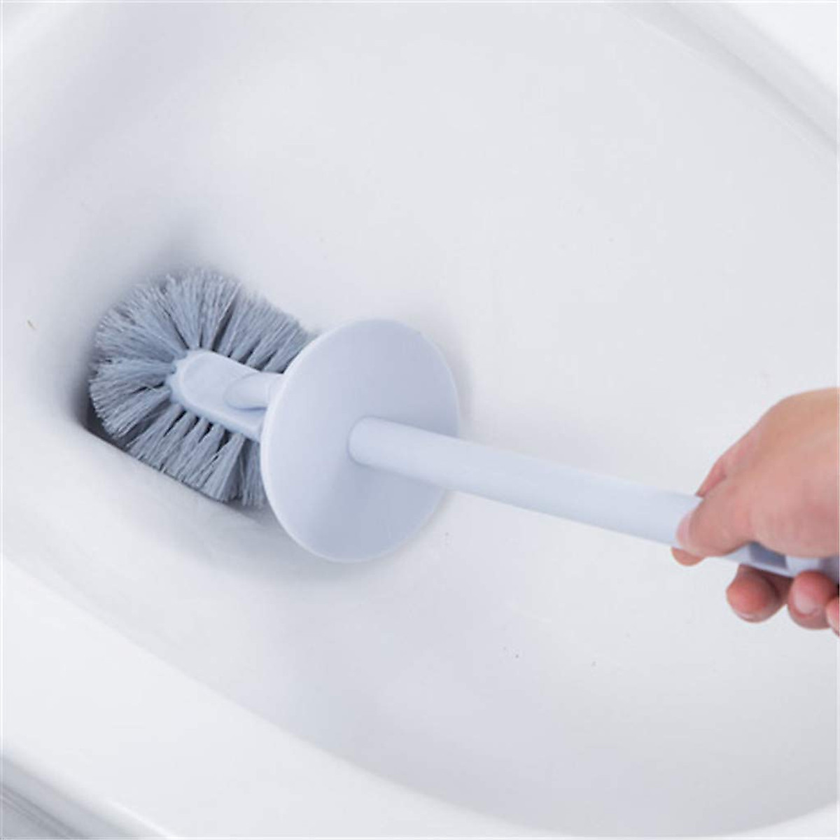 Toilet Bowl Brush and Holder, Covered Bathroom Toilet Brush, Bathroom Deep Cleaning Toilet Cleaner Scrubber Under Rim with Curved Bristle, Space Saving, Deep Cleaning Brush for Toilet (Blue)