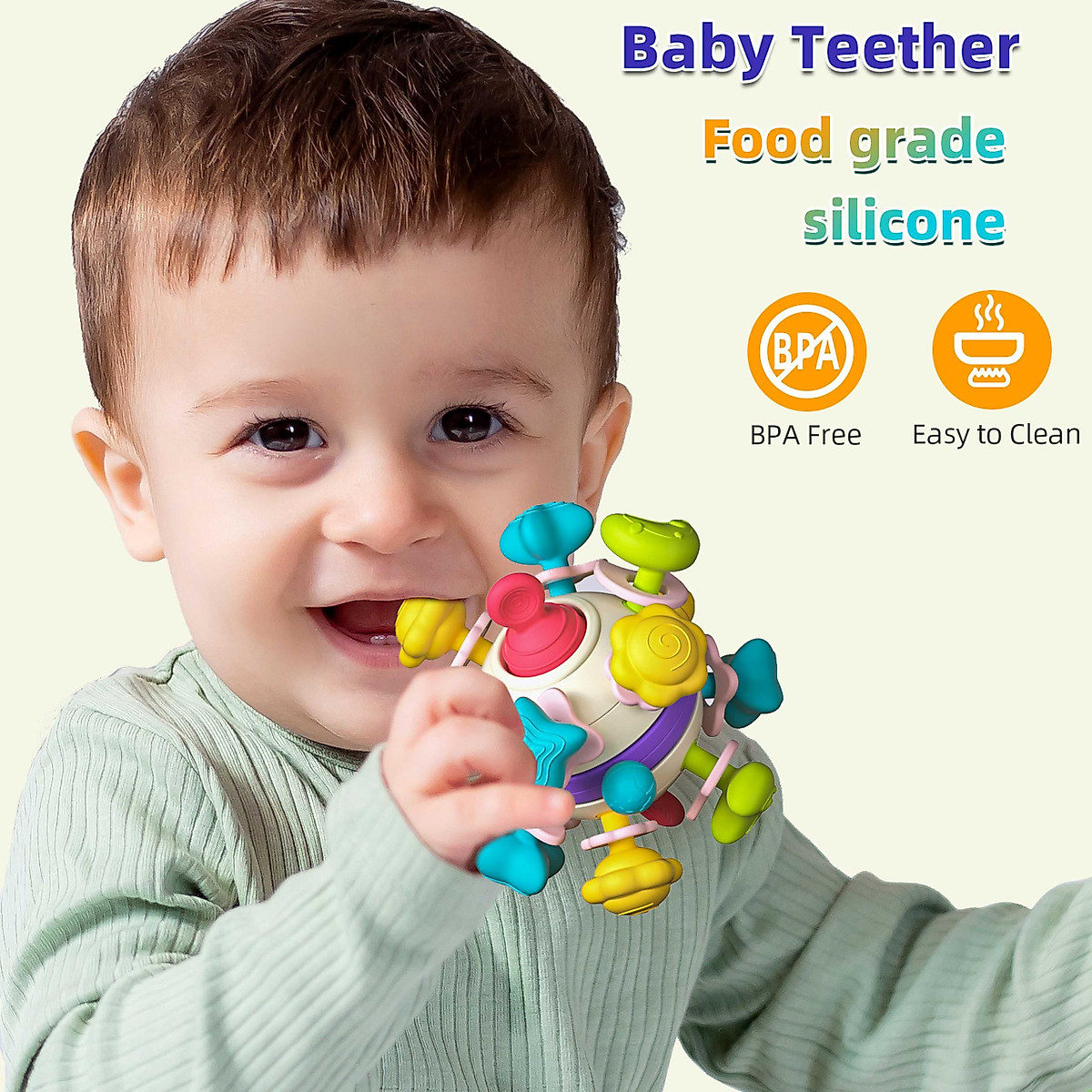 BAHIAKLO Baby Teether - Sensory Toys for 0-18 Months, Montessori Learning & Developmental Toys