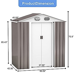 FOOWIN Metal Storage Shed, Storage with Sliding Doors and Vents,Metal Garden Shed Steel Anti-Corrosion Storage House Metal Sheds for Backyard Garden Patio Lawn (Grey & White 6 'x 4'), (lympj-22)