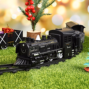 Electric Train Set for Kids- Battery- Powered Model Train with, Sounds& Lights Steam Locomotive Engine, Cargo Cars& Tracks- Christmas Train Sets for Under The Tree