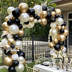 Black White Gold Balloon Garland Double Stuffed Pearl White Sand Balloons Champagne Metallic Gold Neutral Balloon Arch Kit For Birthday Graduation Wedding Bachelorette Halloween Party Decorations