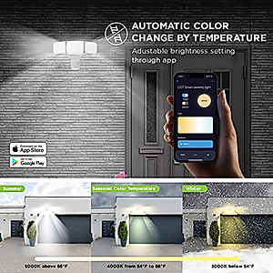 Home Zone Security Smart SMD LED Outdoor Flood Light, 3500LM, 3000-5000K Adjustable Color Temperature, Long & Wide 70’ x 240° Motion Sensor Detection, WiFi, Works w/Alexa & Google, Aluminum Heads