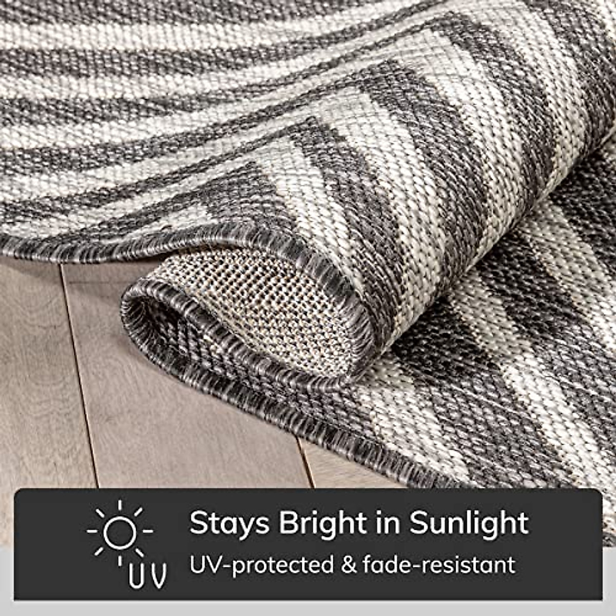 Well Woven Kesia Black Indoor/Outdoor Flat Weave Pile Chevron Stripes Geometric Pattern Area Rug 8x10 (7'10" x 9'10")