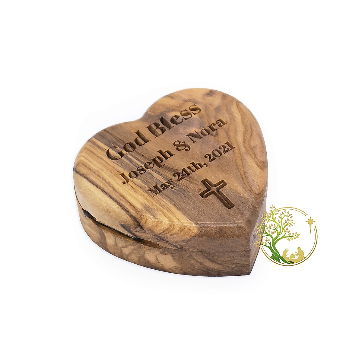 Personalized Heart Box | Customized Any Message wooden rosary box - Religious gift for Baptism Confirmation communion | Keepsake trinket box