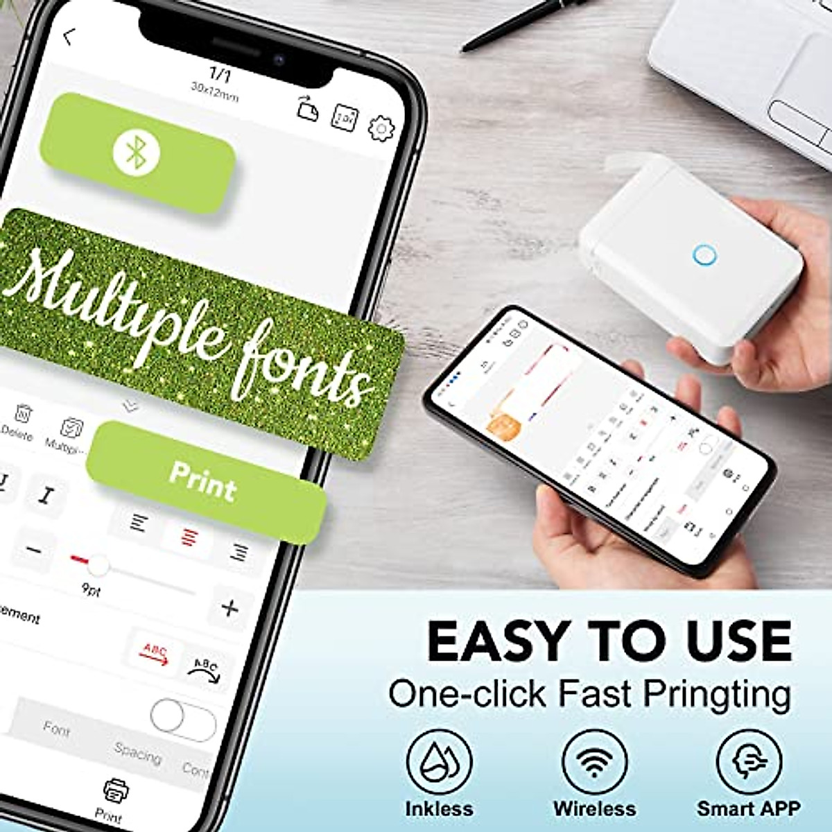 Slofen Label Makers Machine with Tape,Bluetooth Portable Label Maker Printer Multiple Templates Available,Rechargeable for Home Office Organization, Compatible with iOS/Android