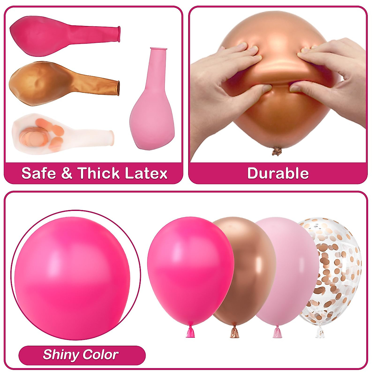YAOWKY 124PCS Pink Balloon Arch Garland Kit with Different Size 18 12 10 5 Inch Pastel Hot Pink Metallic Rose Gold Confetti Balloons for Princess Theme Wedding Valentine's Day Party Decorations