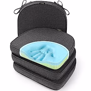 SUNROX Gel Memory Foam Chair Cushions, FadeShield Water-, Stain-Resistant Durable Reversible Seat Cushion Pads with Ties for Indoor/Outdoor Kitchen Dining Office 17"x16" Set of 4, Midnight