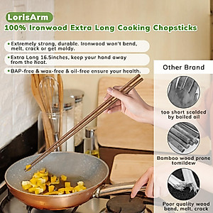 LorisArm Cooking Chopsticks Extra Long 16.5", Wooden Kitchen Chopstick Reusable for Noodles Frying Hotpot (16.5)