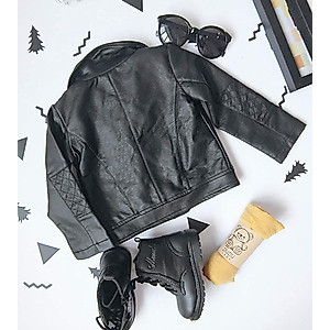 UNIQUEONE Baby Boys Girls Kids Outfits Spring Autumn PU Faux Leather Lapel Jacket Oblique Zipper Outerwear Coat size 6-12 Months/Tag5 (Black)