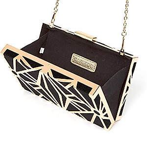 CARIEDO Women Evening Bag Elegant Clutch Purse Exquisite Velvet Metal Hollow out Handbags Prom Wedding Party (black)