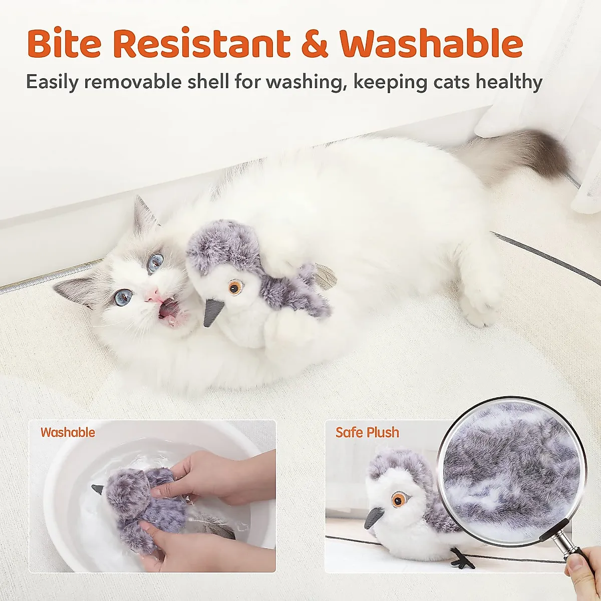 Potaroma Cat Toys Flapping Bird (No Flying), Lifelike Sandpiper Chirp Tweet, Rechargeable Touch Activated Kitten Toy Interactive Cat Exercise Toys for All Breeds Cat Kicker Catnip Toys 4.0"